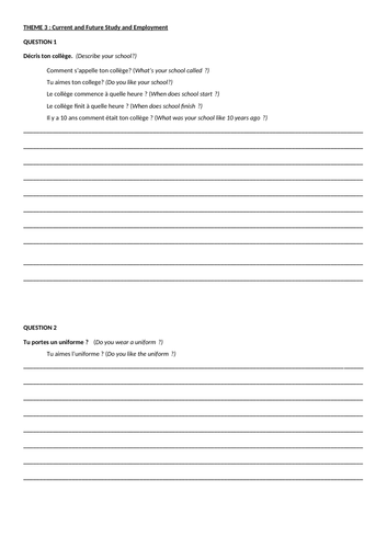 AQA GCSE French Foundation Oral Questions | Teaching Resources