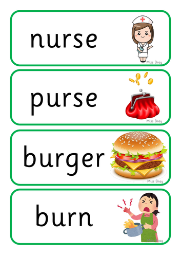 'ur' word cards - Phase 3 Phonics | Teaching Resources