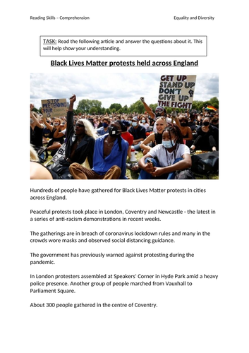 Black Lives Matters Reading and Writing Activities | Teaching Resources
