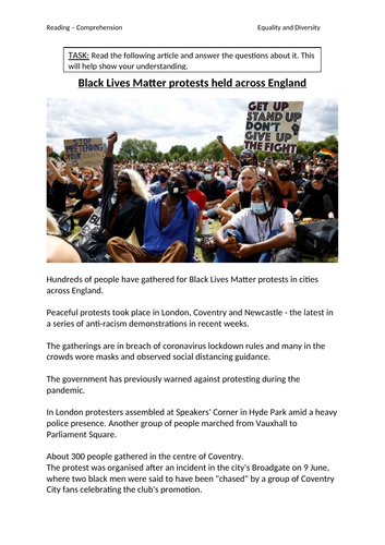 Black Lives Matters Reading and Writing Activities | Teaching Resources