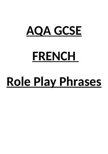 AQA GCSE French Role Play Phrases | Teaching Resources
