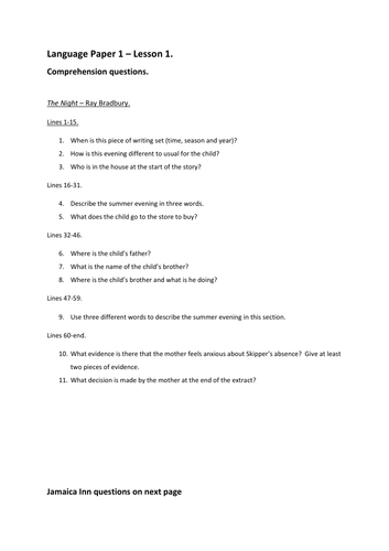 AQA Language Paper 1 Section A - Complete Scheme | Teaching Resources