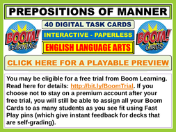 PREPOSITIONS OF MANNER: 40 BOOM CARDS | Teaching Resources