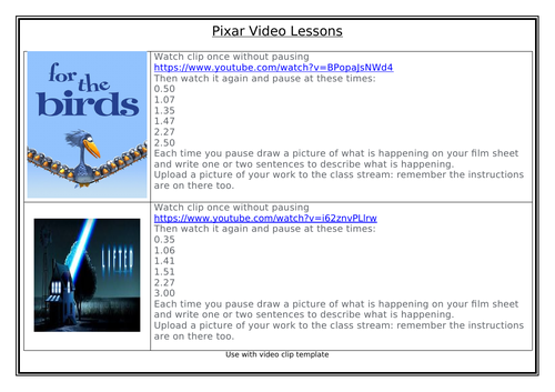 Pixar Shorts: Video Clip Task | Teaching Resources
