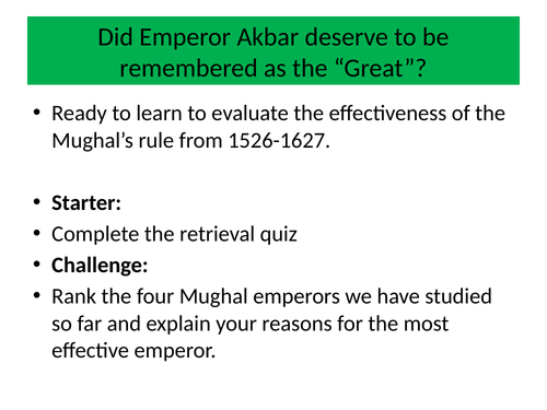 Mughal Empire 1526-1707. 12 Lessons with retrieval and assessment built ...