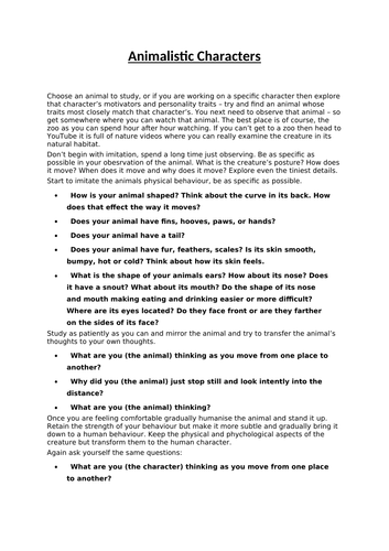 Animal Farm/Animalistic Character Exercises | Teaching Resources