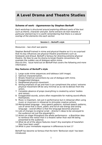 'Agamemnon' by Stephen Berkoff - A Level Scheme of Work | Teaching ...