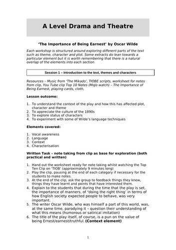 'The Importance of Being Earnest' by Oscar Wilde - A Level Drama Scheme ...
