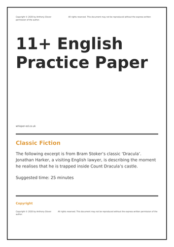 11+ English Comprehension Practice Paper | Teaching Resources
