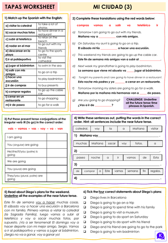SPANISH TAPAS WORKSHEET WITH ANSWERS - Mi ciudad [3] | Teaching Resources