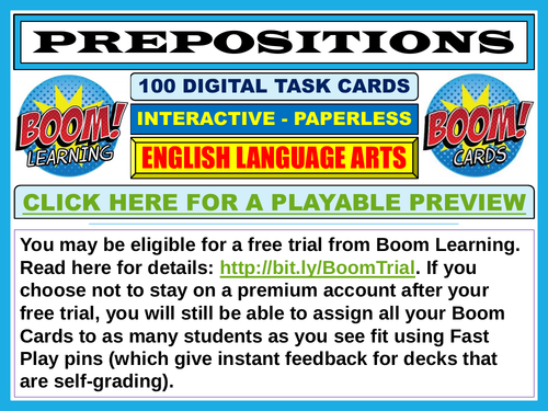 PREPOSITIONS: 100 BOOM CARDS | Teaching Resources