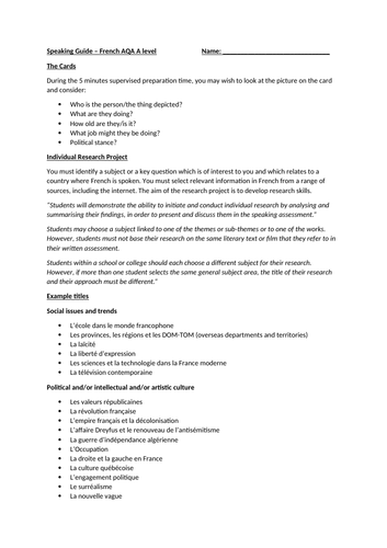 French A level Individual Research Project (IRP) | Teaching Resources