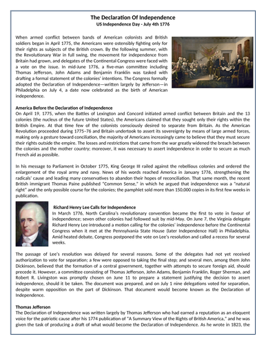 The Declaration Of Independence / Independence Day Reading | Teaching ...