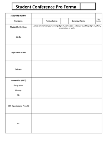 Student Led Reflection Interview Tutor Template - Parent's Evening ...