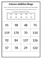Column Addition Bingo | Teaching Resources