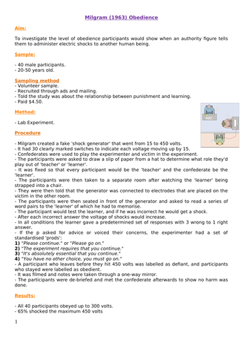 Core studies (A LEVEL) -OCR Psychology | Teaching Resources