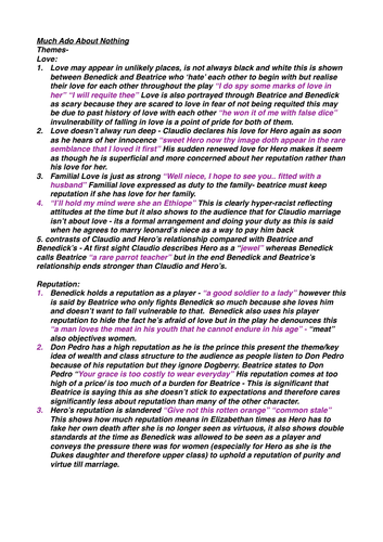 Much Ado About Nothing Character & Theme Notes | Teaching Resources