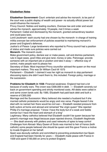 Early Elizabethan England Notes - Edexcel GCSE History | Teaching Resources