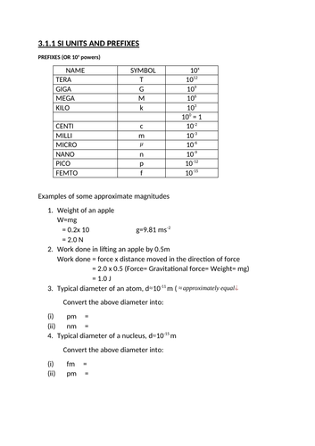 3.1.1 SI Units and prefixes-AQA | Teaching Resources