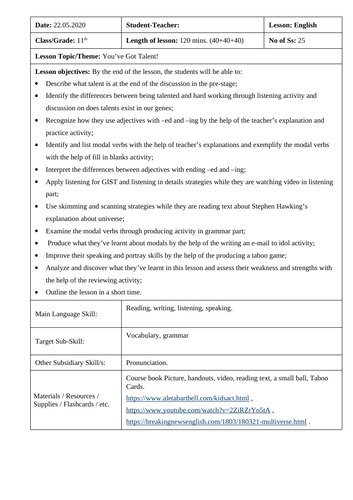 You've got talent!-Integrated Lesson Plan | Teaching Resources