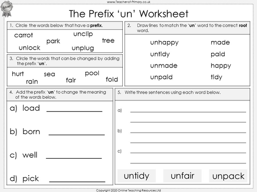 Un Prefix Worksheets Grade 2 English Opposites Prefix Un Worksheets