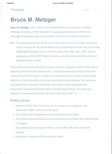 Bruce M. Metzger (1914-2007) | Teaching Resources