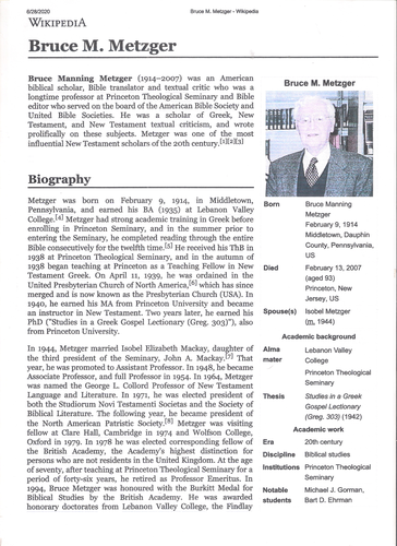 Bruce M. Metzger (1914-2007) | Teaching Resources