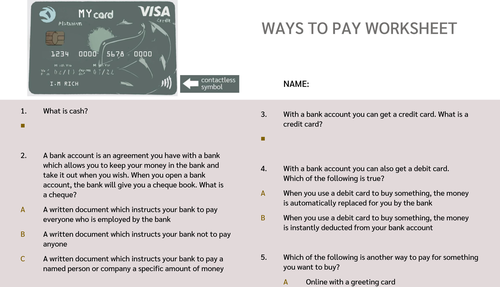 Money: Ways To Pay and ATM Worksheets (UK) | Teaching Resources