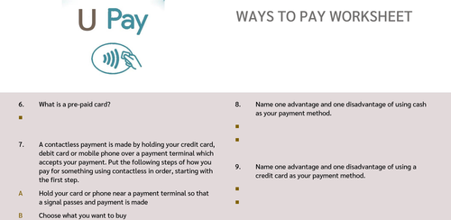 Personal Finance: Ways To Pay and ATM Worksheets (UK) | Teaching Resources