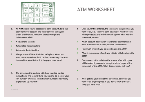 Money: Ways To Pay and ATM Worksheets (UK) | Teaching Resources