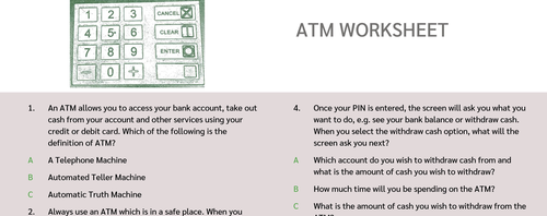 Money: Ways To Pay and ATM Worksheets (UK) | Teaching Resources