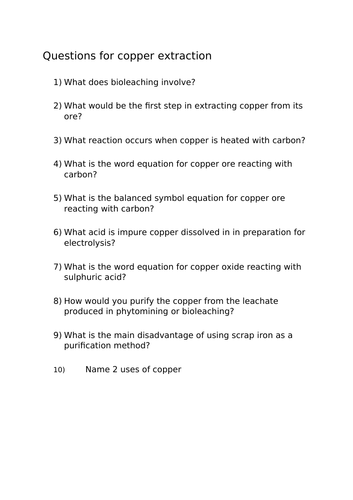 Chemistry - Extracting Copper | Teaching Resources