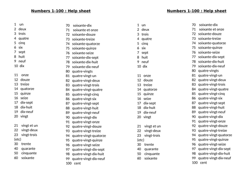 French numbers 1-100 bundle | Teaching Resources