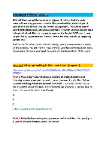 Remote learning- Argument writing | Teaching Resources