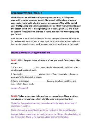 Remote learning- Argument writing | Teaching Resources