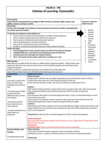 Year 7 & 8 Gymnastics Scheme of Work | Teaching Resources