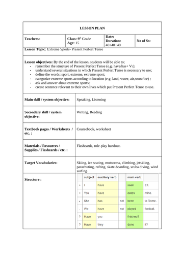 Extreme Sports-Lesson Plan | Teaching Resources