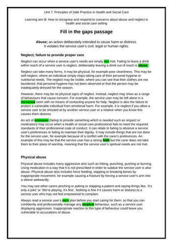 H&SC Unit 7: Principles of Safe Practice in Health and Social Care ...