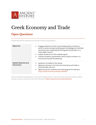 Economy & Trade in Ancient Greece | Teaching Resources