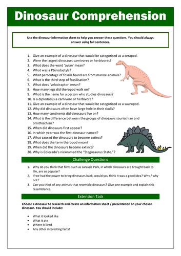 Dinosaur Comprehension | Teaching Resources