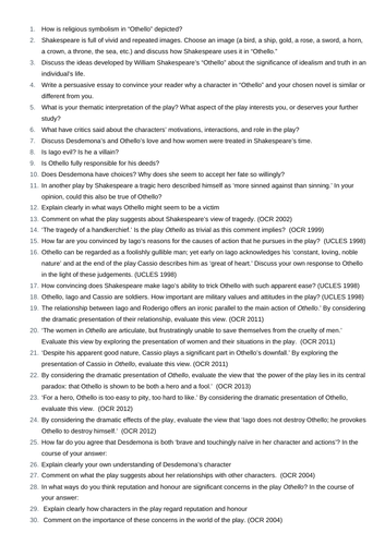 A Level Literature Othello resources | Teaching Resources