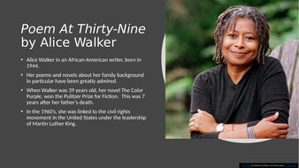 Poem At Thirty Nine by Alice Walker | Teaching Resources