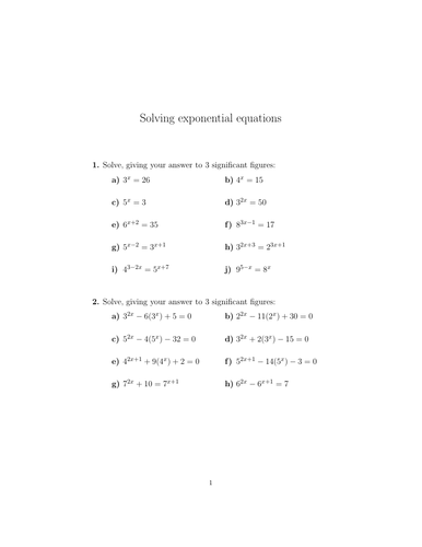 Solving exponential equations worksheet (with solutions) | Teaching ...