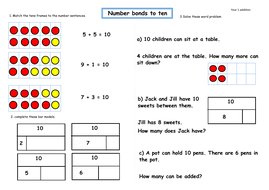 Year one numberbond to ten worksheet | Teaching Resources