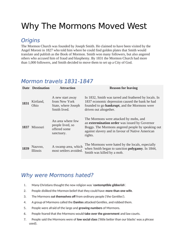 The Oregon Trail and the Mormons | Teaching Resources