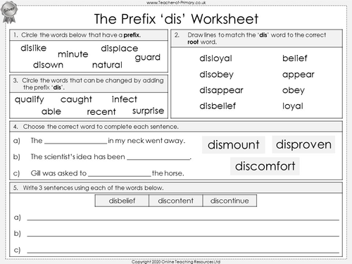 The Prefix 'dis' - Year 3 and 4 | Teaching Resources