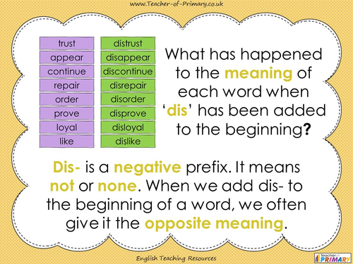 The Prefix 'dis' - Year 3 and 4 | Teaching Resources