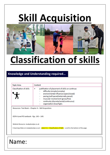 OCR A Level PE - Skill Acquisition ILT1 - Classification of Skills ...