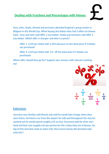 Fractions and Percentages with Money | Teaching Resources