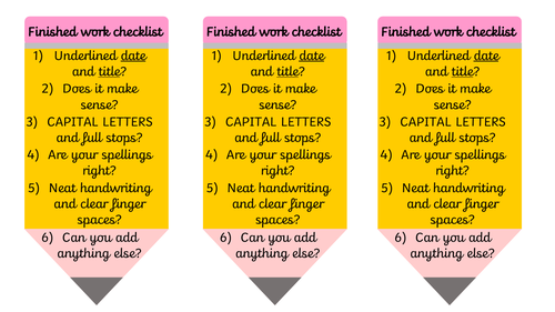 Finished Work Checklist | Teaching Resources